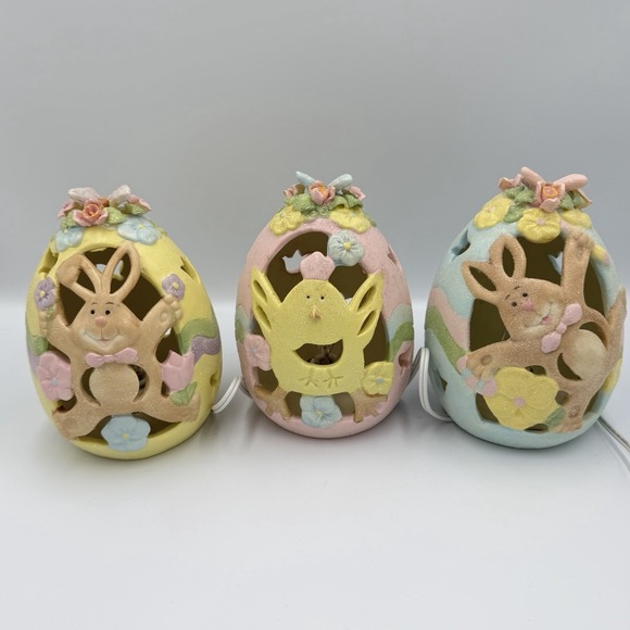 Easter Time | Holiday | Vtg Easter Time Ceramic Egg Light Set Bunny ...